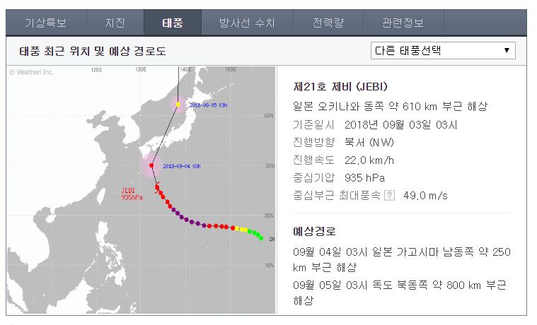 [기상특보] 제21호 태풍 ‘제비(JEBI)’, 위치는?…기상청 “일본 해상 접근” - 김은지 기자 - 톱스타뉴스