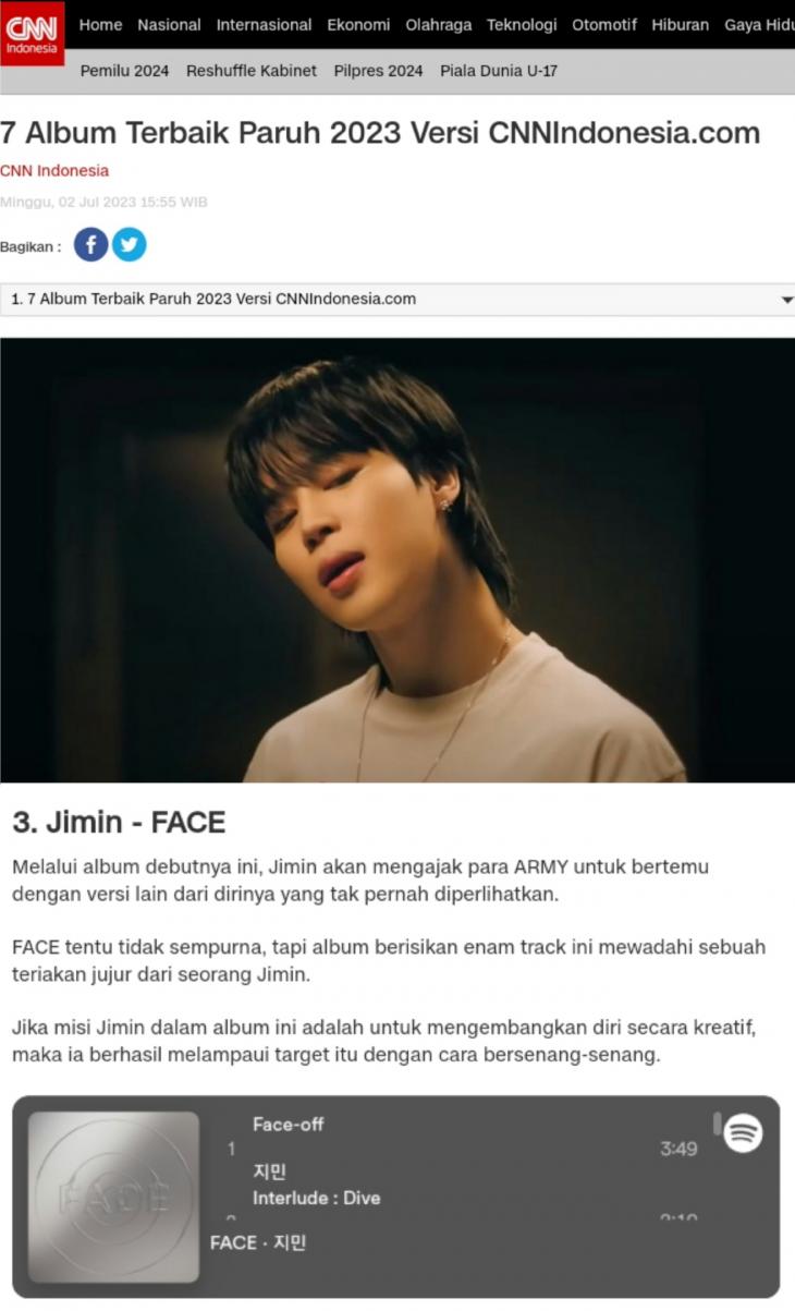 [BTS News] 방탄소년단 지민 ‘페이스’, CNN 인도네시아 ‘2023 상반기 최고의 앨범 7’ 선정 - 황선용 기자 - 톱스타뉴스